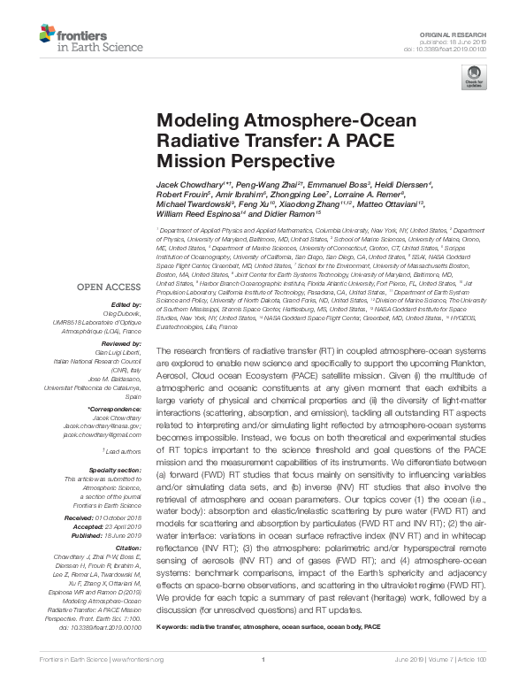 (PDF) Modeling Atmosphere-Ocean Radiative Transfer: A PACE Mission Perspective