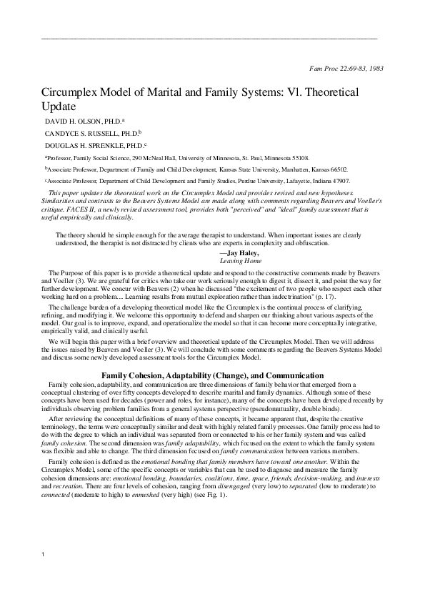 (PDF) Circumplex Model of Marital and Family Systems: Vl. Theoretical ...