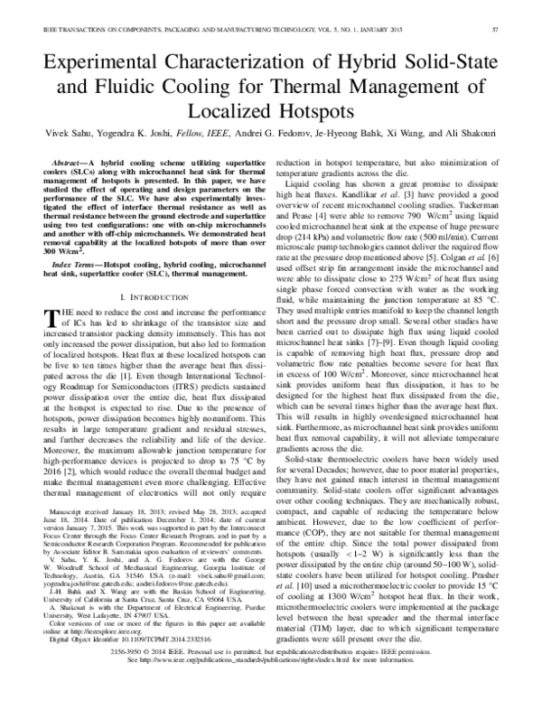 (PDF) Experimental Characterization of Hybrid Solid-State and Fluidic Cooling for Thermal ...