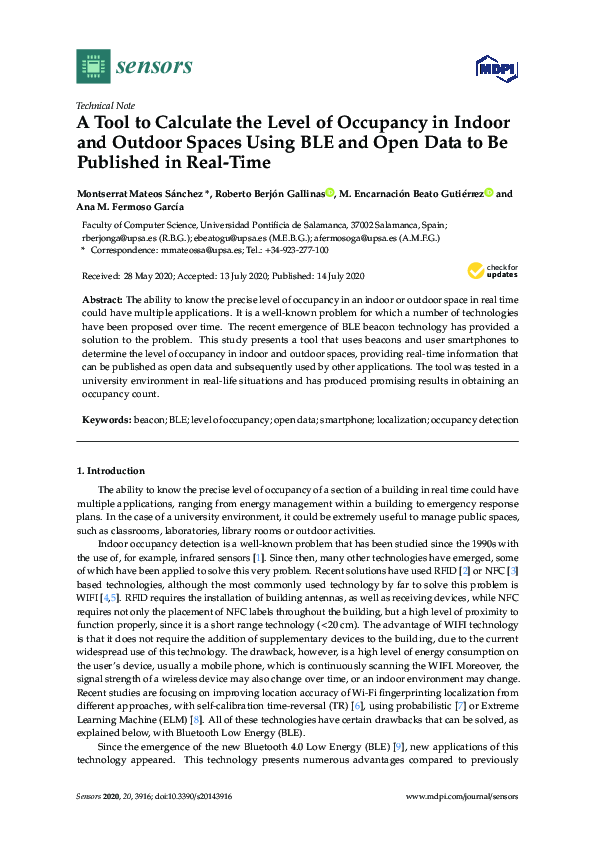 Pdf A Tool To Calculate The Level Of Occupancy In Indoor And Outdoor Spaces Using Ble And Open