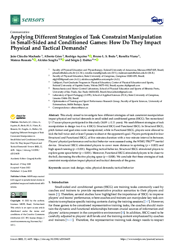 (PDF) Applying Different Strategies of Task Constraint Manipulation in Small-Sided and ...