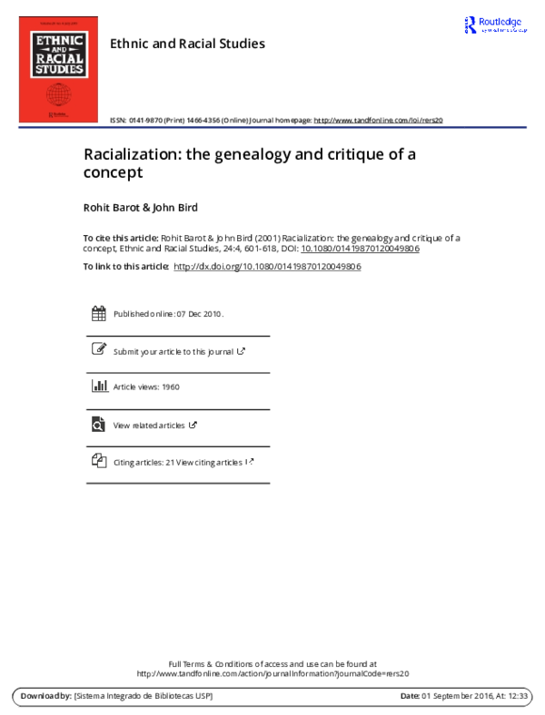 (PDF) Racialization: the genealogy and critique of a concept