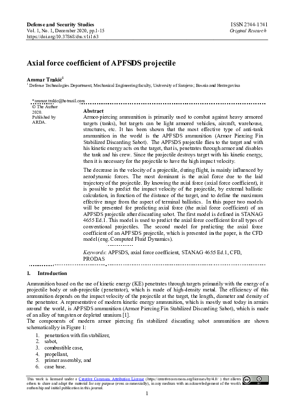 (PDF) Axial force coefficient of APFSDS projectile