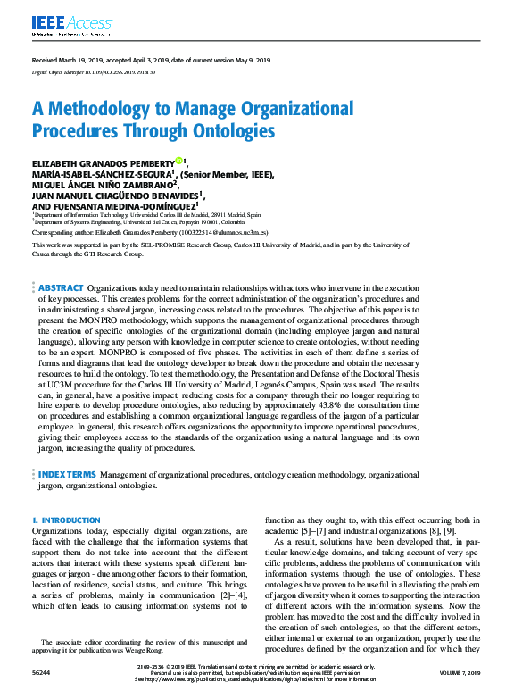 (PDF) A Methodology to Manage Organizational Procedures Through Ontologies | Elizabeth Granados ...