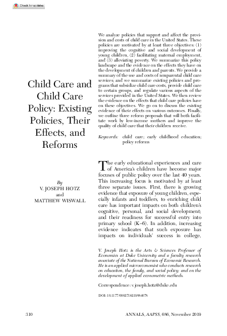 (PDF) Child Care and Child Care Policy: Existing Policies, Their ...