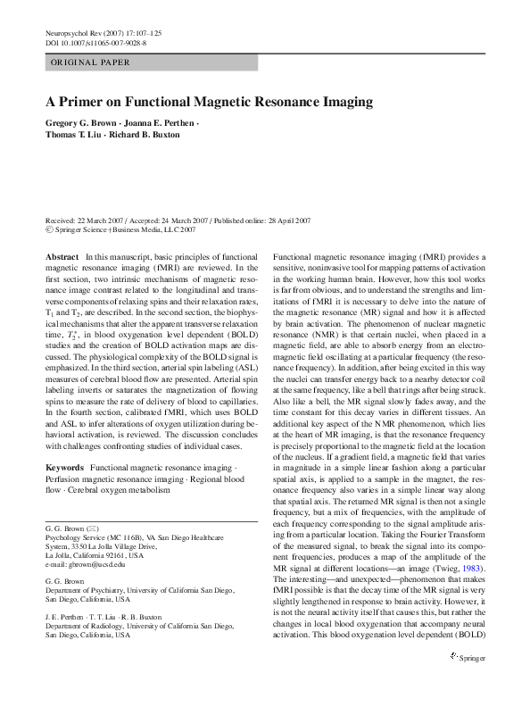 (PDF) A Primer on Functional Magnetic Resonance Imaging