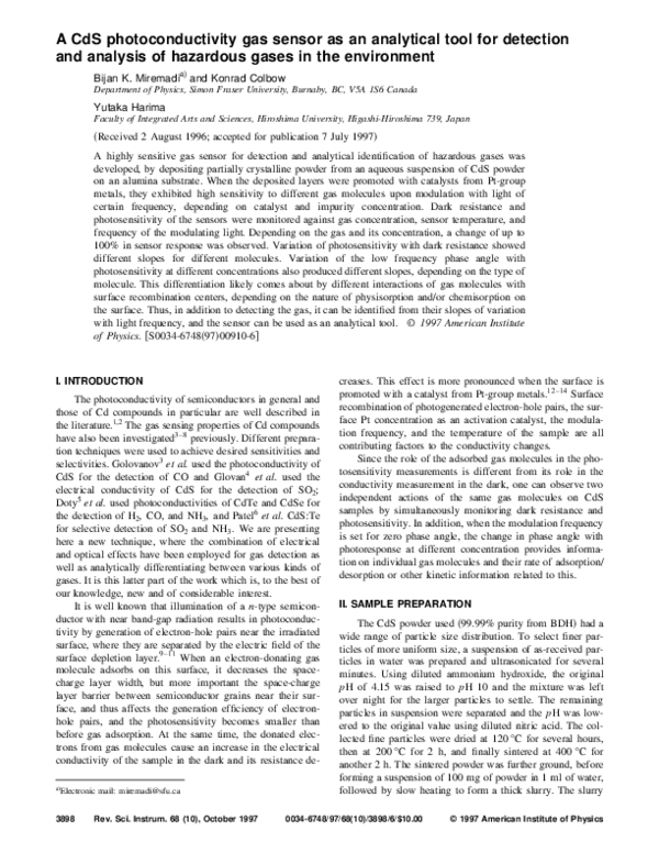 (PDF) A CdS photoconductivity gas sensor as an analytical tool for detection and analysis of ...