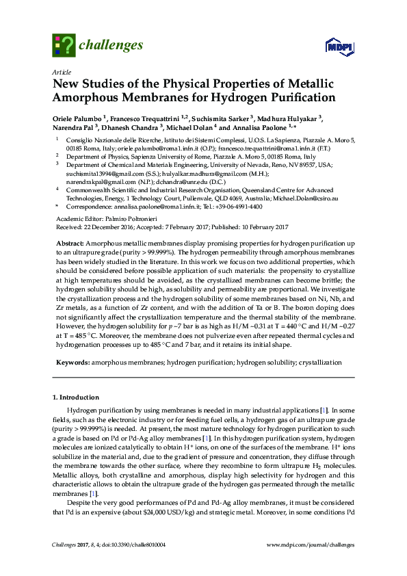 (PDF) New Studies of the Physical Properties of Metallic Amorphous ...