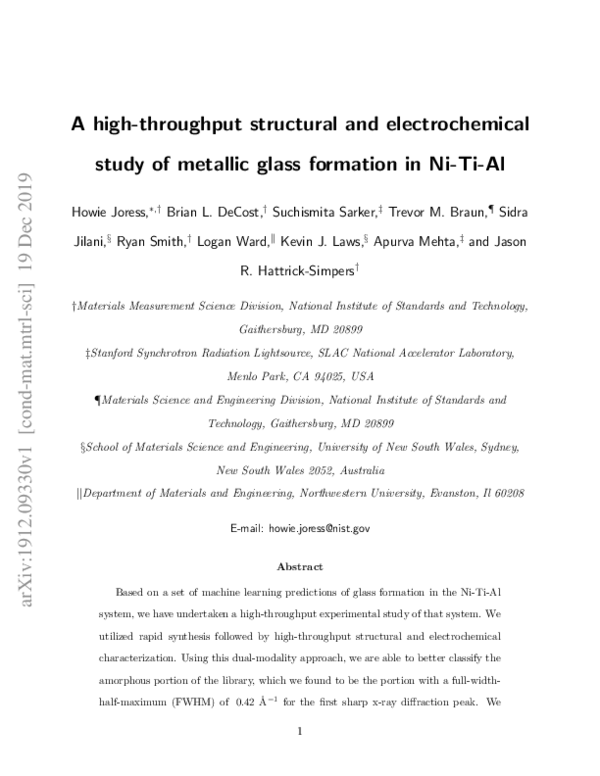 (PDF) A High-Throughput Structural and Electrochemical Study of Metallic Glass Formation in NiTiAl