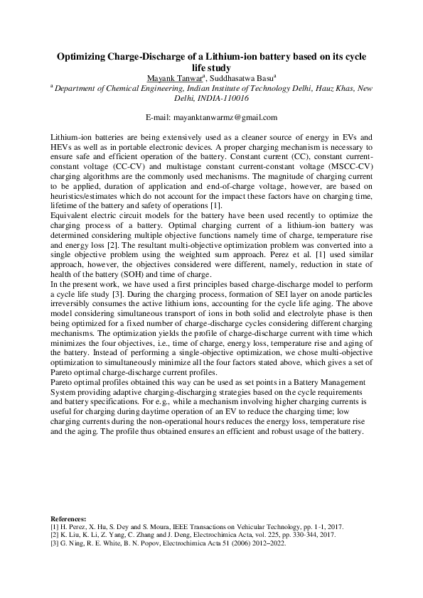 (PDF) Optimizing Charge-Discharge of a Lithium-ion battery based on its cycle life study