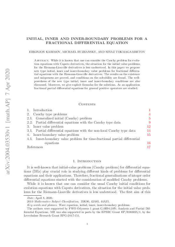 (PDF) Initial, inner and inner-boundary problems for a fractional ...