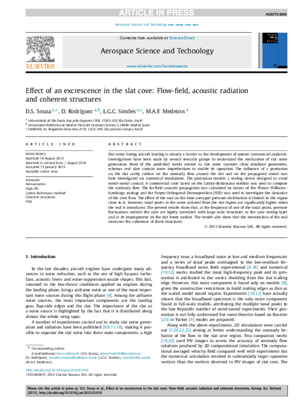 (PDF) Effect of an excrescence in the slat cove: Flow-field, acoustic ...