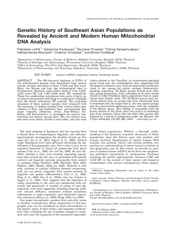 (PDF) Genetic history of Southeast Asian populations as revealed by ...