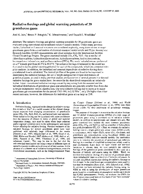 (PDF) Radiative forcings and global warming potentials of 39 greenhouse ...