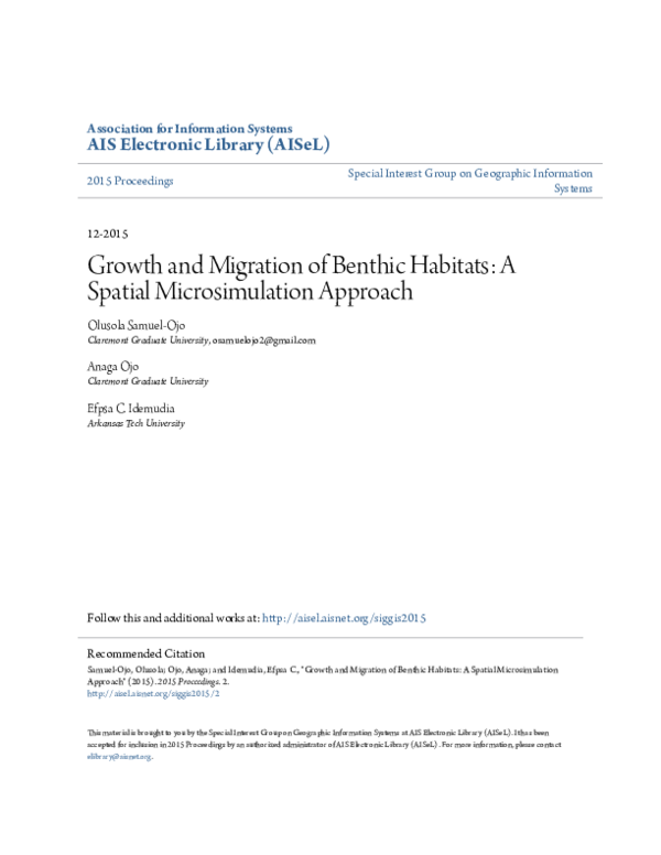 (PDF) Growth and Migration of Benthic Habitats: A Spatial Microsimulation Approach