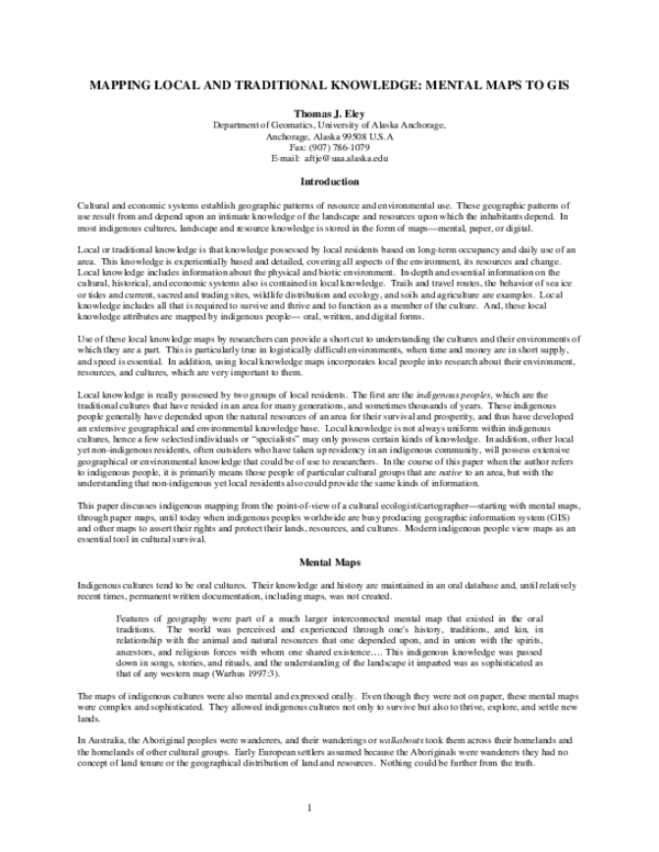 (PDF) Mapping Local and Traditional Knowledge: Mental Maps to Gis