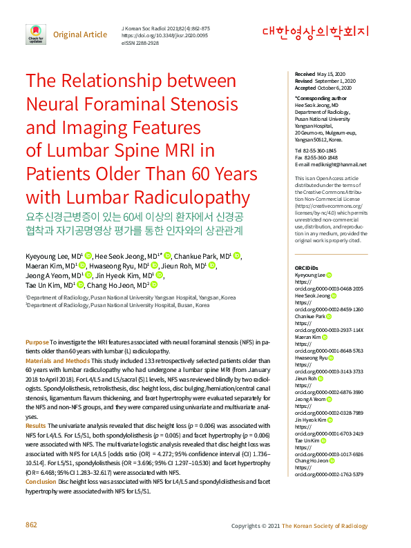 (PDF) The Relationship between Neural Foraminal Stenosis and Imaging ...