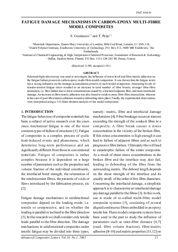 (PDF) Fatigue Damage Mechanisms in Carbon-Epoxy Multi-Fibre Model ...