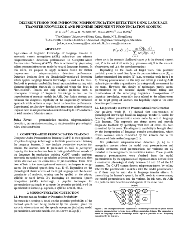 Pdf Decision Fusion For Improving Mispronunciation Detection Using Language Transfer Knowledge