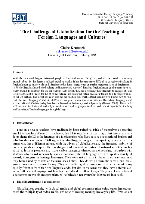 (PDF) The Challenge of Globalization for the Teaching of Foreign ...