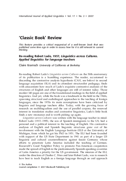 (PDF) Re-reading Robert Lado, 1957, Linguistics across Cultures ...