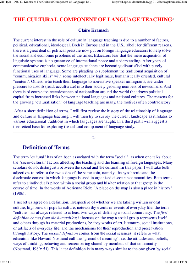 (PDF) The cultural component of language teaching