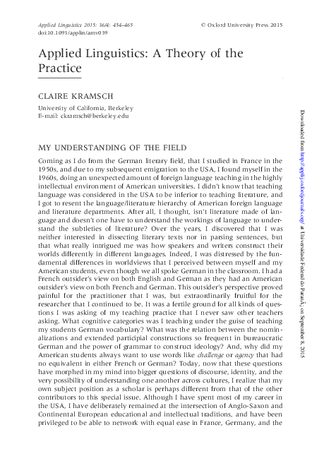 (PDF) Applied Linguistics: A Theory of the Practice