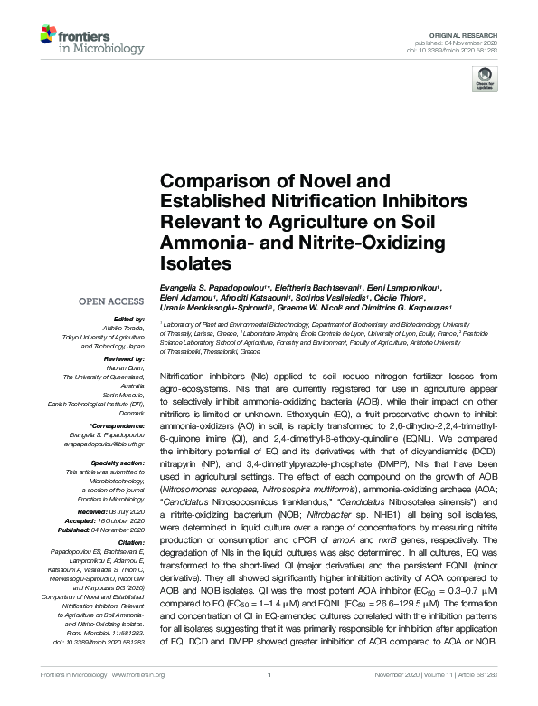 (PDF) Comparison of Novel and Established Nitrification Inhibitors Relevant to Agriculture on ...