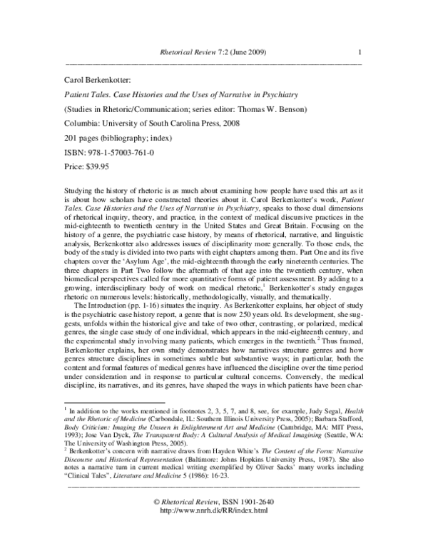 (PDF) Patient Tales: Case Histories and the Uses of Narrative in Psychiatry