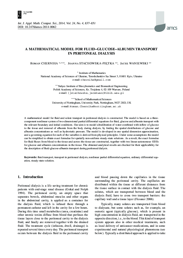 (PDF) A mathematical model for fluid-glucose-albumin transport in ...