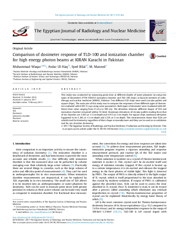 (PDF) Comparison of dosimeter response of TLD-100 and ionization ...