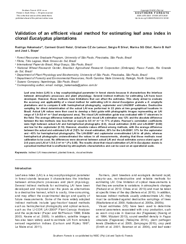Pdf Validation Of An Efficient Visual Method For Estimating Leaf Area Index In Clonal