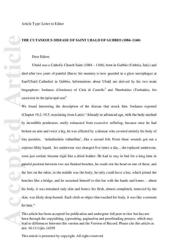 (PDF) The cutaneous disease of saint ubald of gubbio (1084-1160)