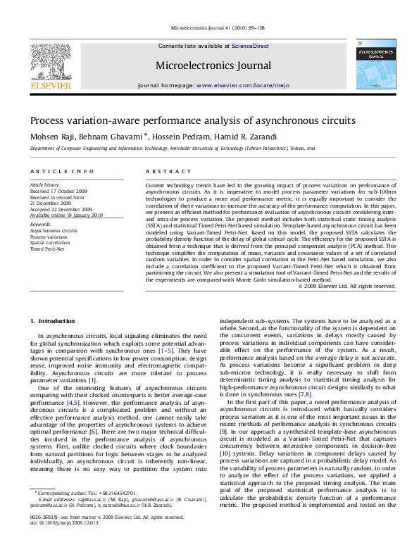 Pdf Process Variation Aware Performance Analysis Of Asynchronous Circuits