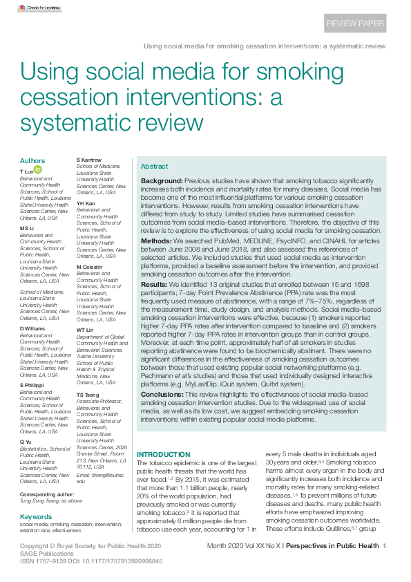 (PDF) Using social media for smoking cessation interventions: a systematic review