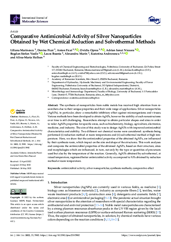 (PDF) Comparative Antimicrobial Activity of Silver Nanoparticles Obtained by Wet Chemical ...