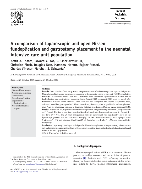 (PDF) A comparison of laparoscopic and open Nissen fundoplication and ...
