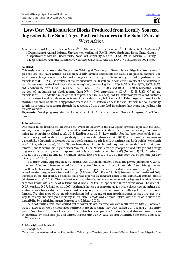 (PDF) Low-Cost Multi-nutrient Blocks Produced from Locally Sourced ...