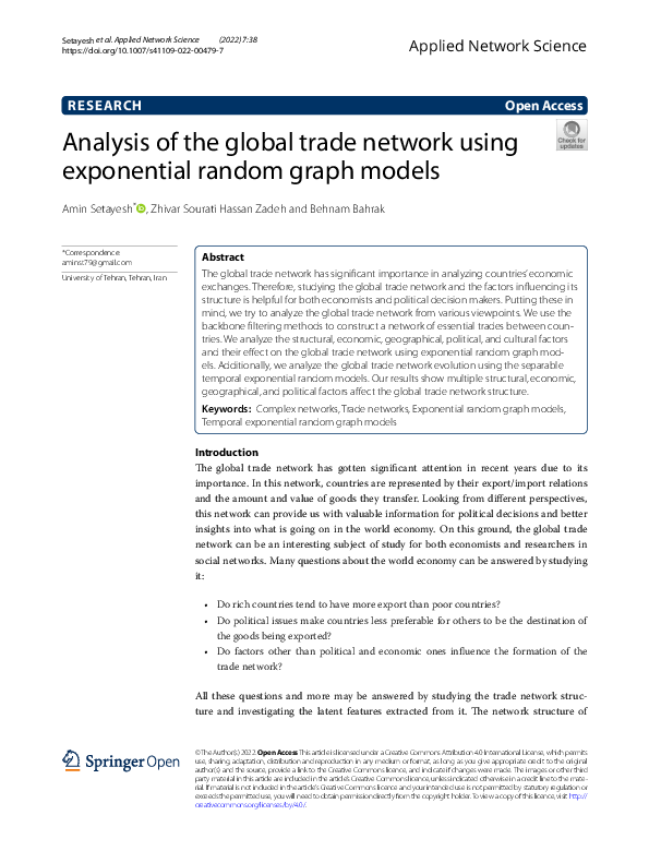 (PDF) Analysis of the global trade network using exponential random graph models