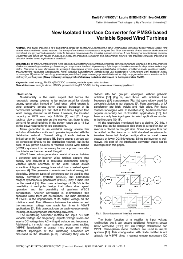 (PDF) New Isolated Interface Converter for PMSG based Variable Speed Wind Turbines
