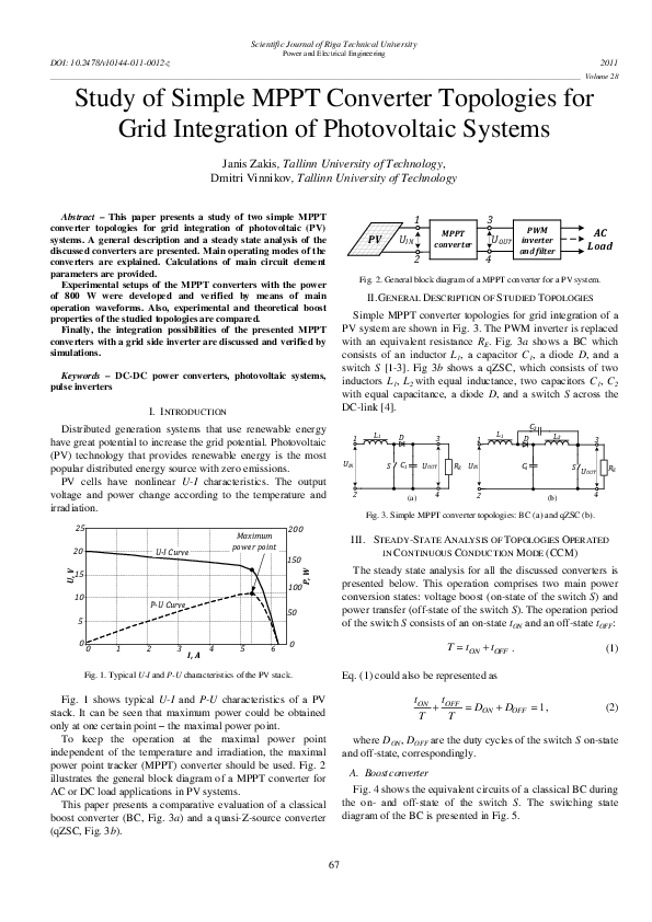 (PDF) Study of Simple MPPT Converter Topologies for Grid Integration of Photovoltaic Systems