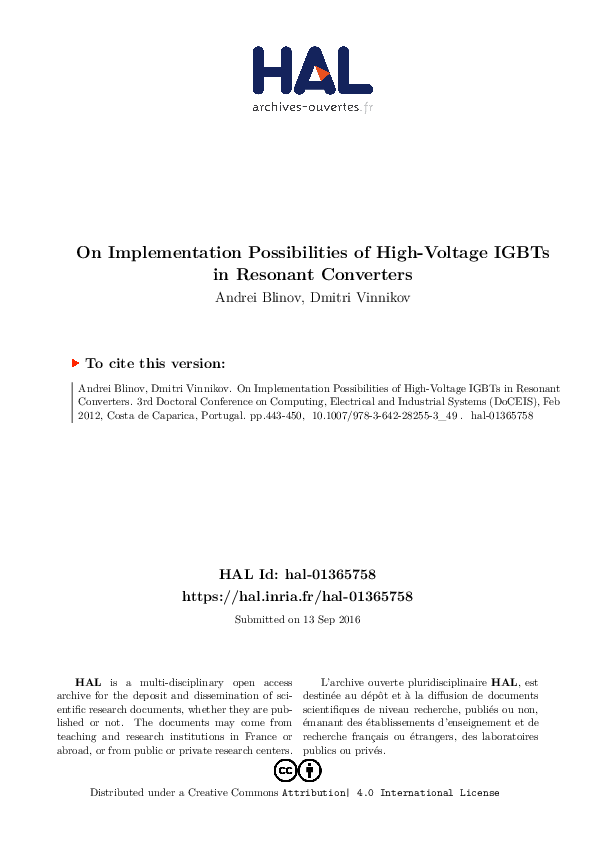 (PDF) On implementation possibilities of high-voltage IGBTs in resonant ...
