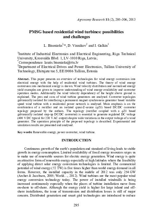 (PDF) PMSG based residential wind turbines: possibilities and challenges