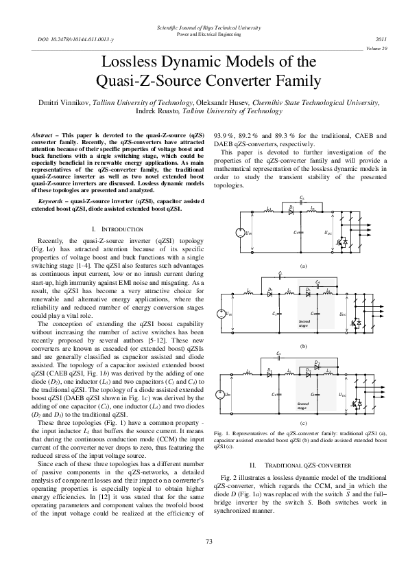 (PDF) Lossless Dynamic Models of the Quasi-Z-Source Converter Family