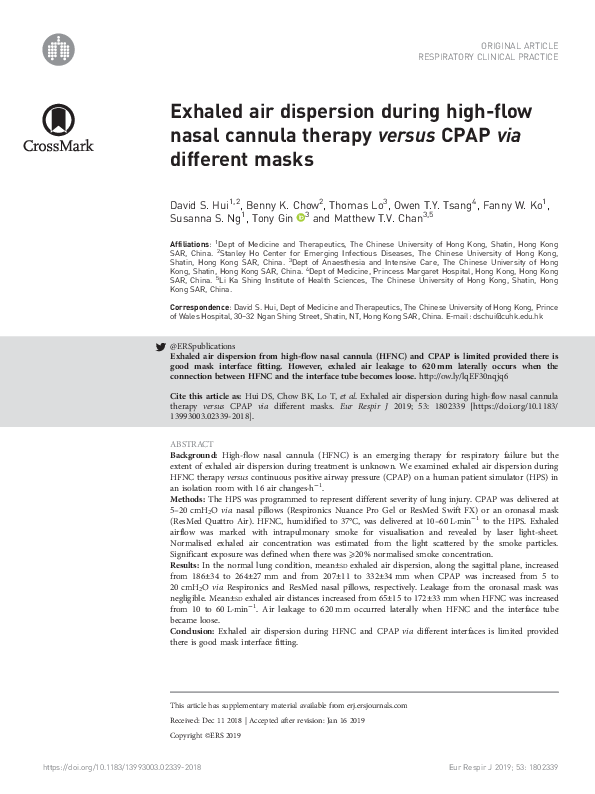(PDF) Exhaled air dispersion during high-flow nasal cannula therapy ...