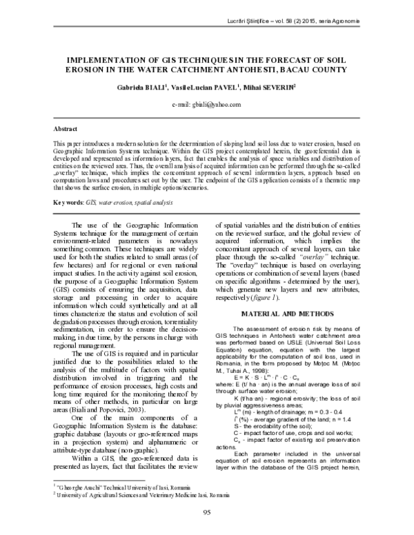 (PDF) Implementation of Gis Techniques in the Forecast of Soil Erosion in the Water