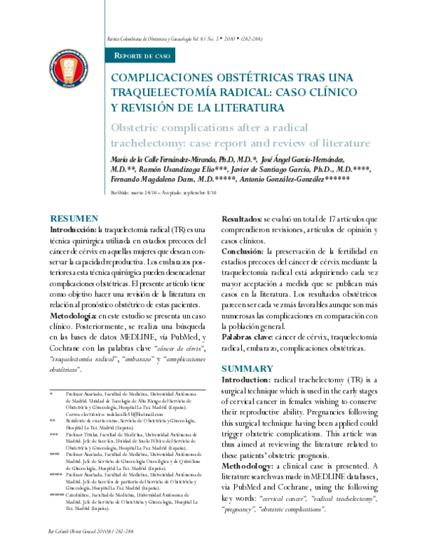 (PDF) Complicaciones obstétricas tras una traquelectomía radical: caso ...