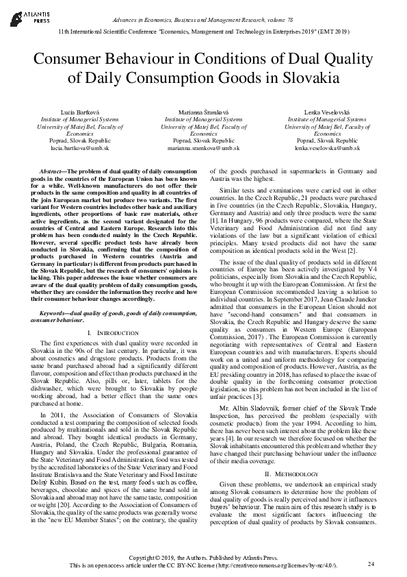 (PDF) Consumer Behaviour in Conditions of Dual Quality of Daily ...