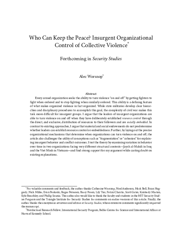 (PDF) Insurgent Control of Violence in Conflict
