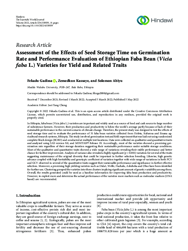 (PDF) Assessment of the Effects of Seed Storage Time on Germination Rate and Performance ...
